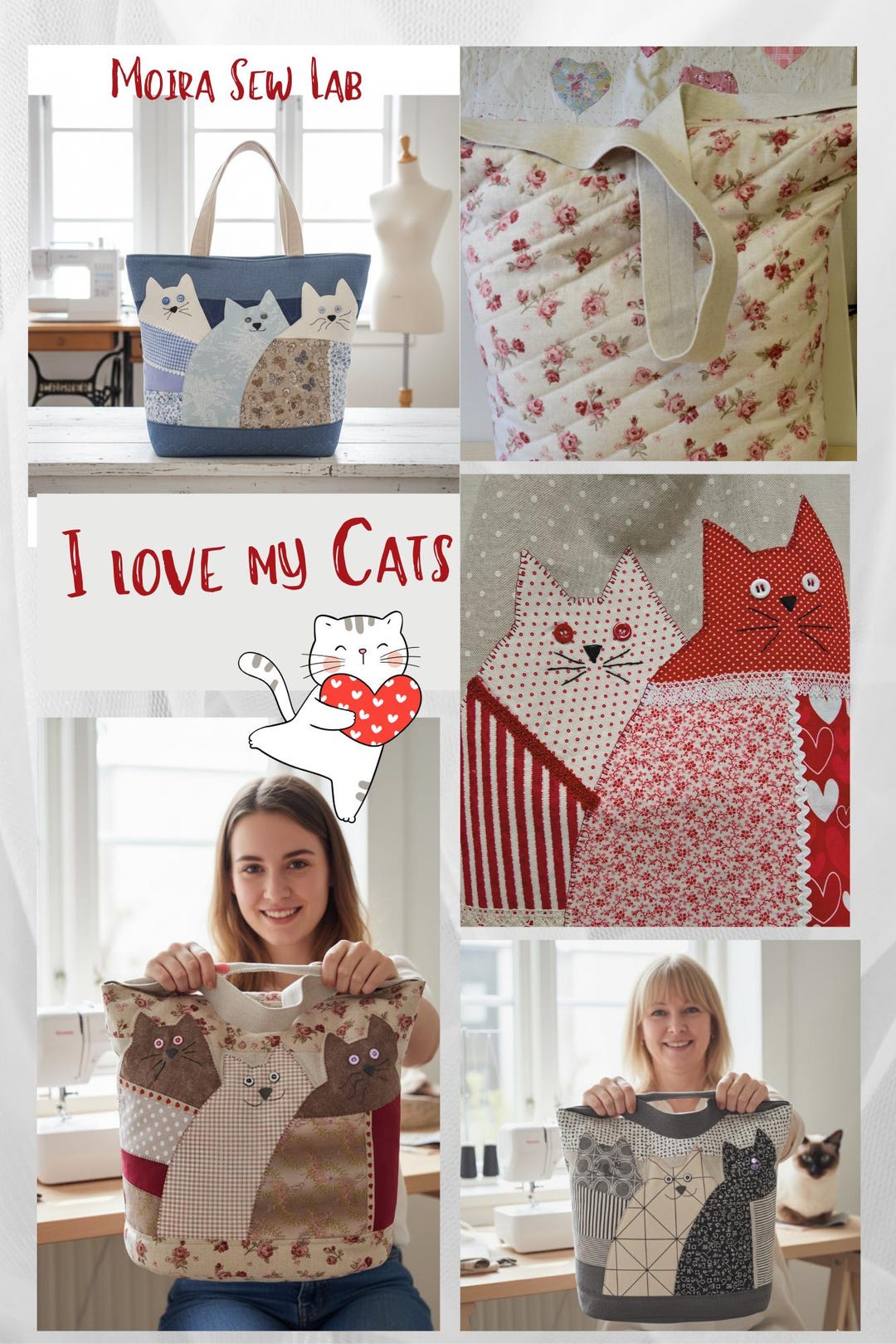 Cat Lovers Bag Sewing Pattern PDF – Intermediate Tutorial With Cats ...