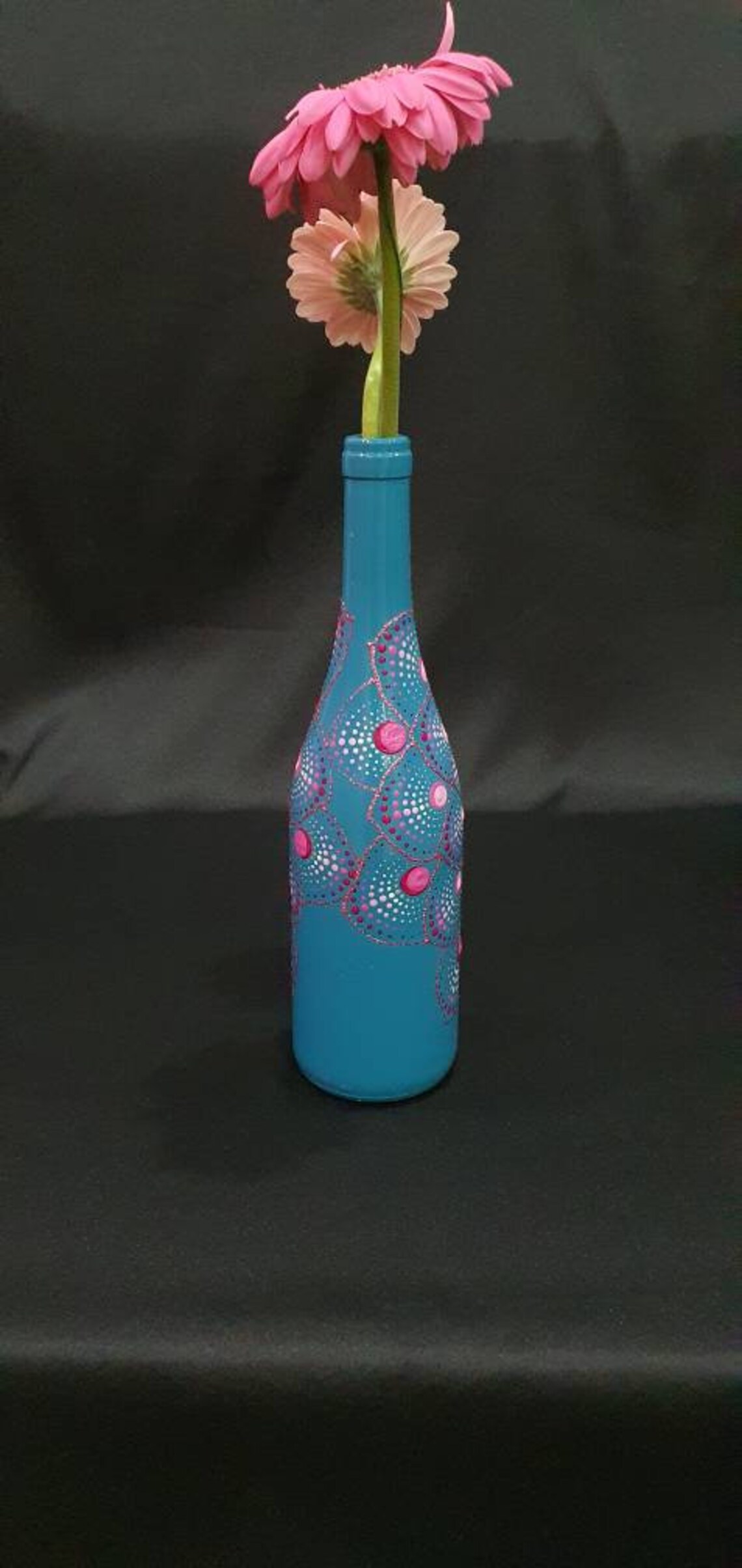 Mandala Vase * Flower Vase * Vase * Dot Art * Turquoise / Petrol / Pink ...