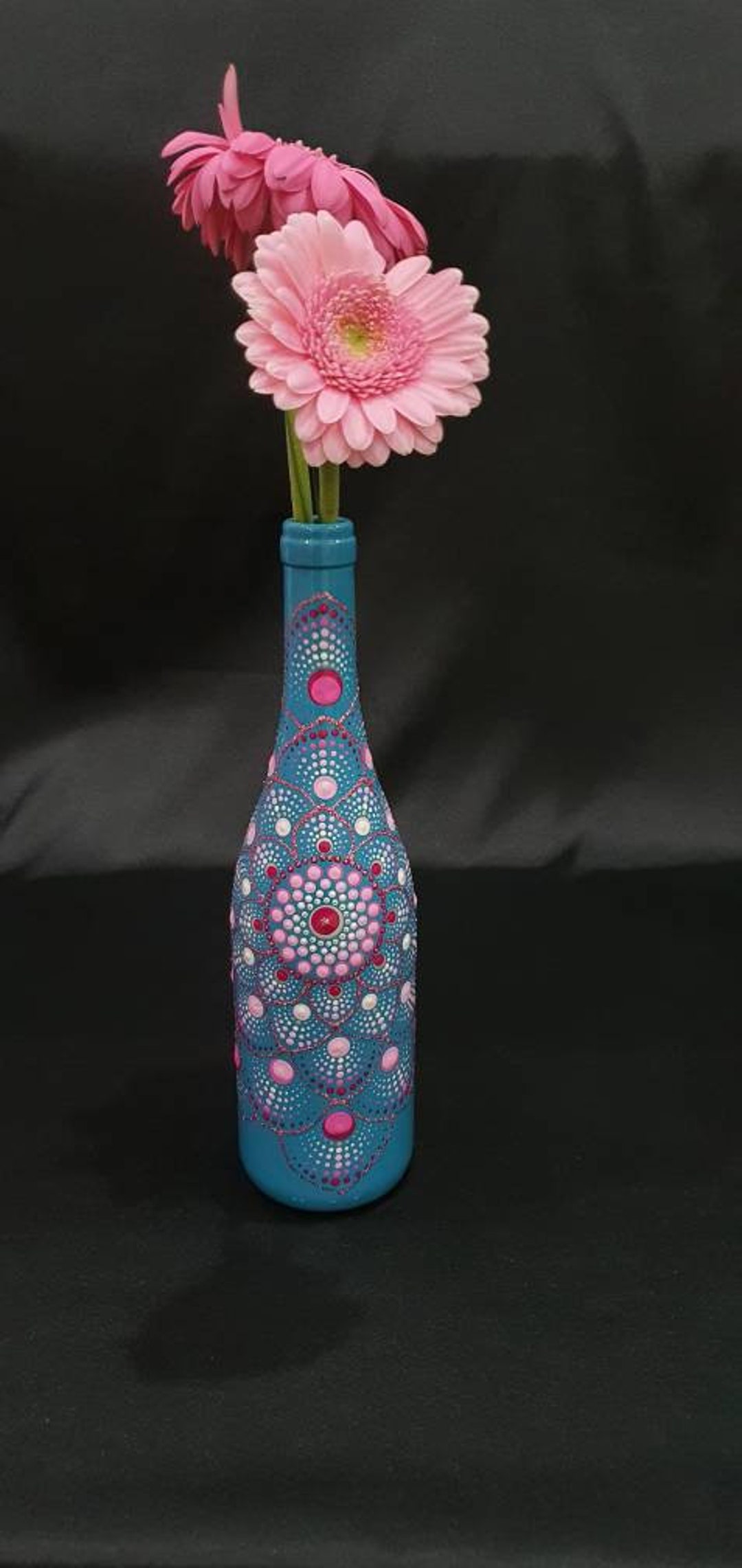 Mandala Vase Flower Vase Vase Dot Art Turquoise / Petrol / Pink - Etsy