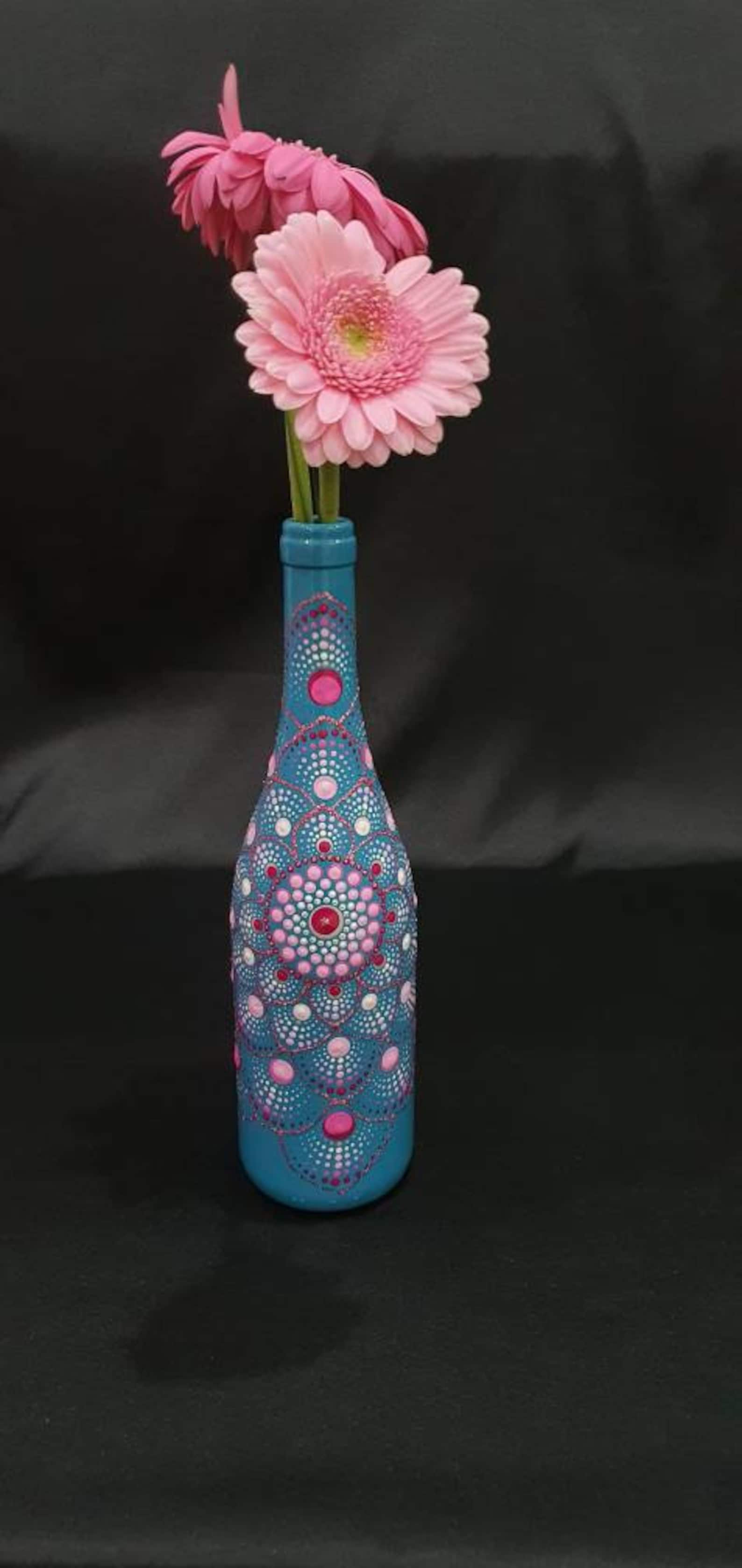 Mandala Vase * Flower Vase * Vase * Dot Art * Turquoise / Petrol / Pink ...