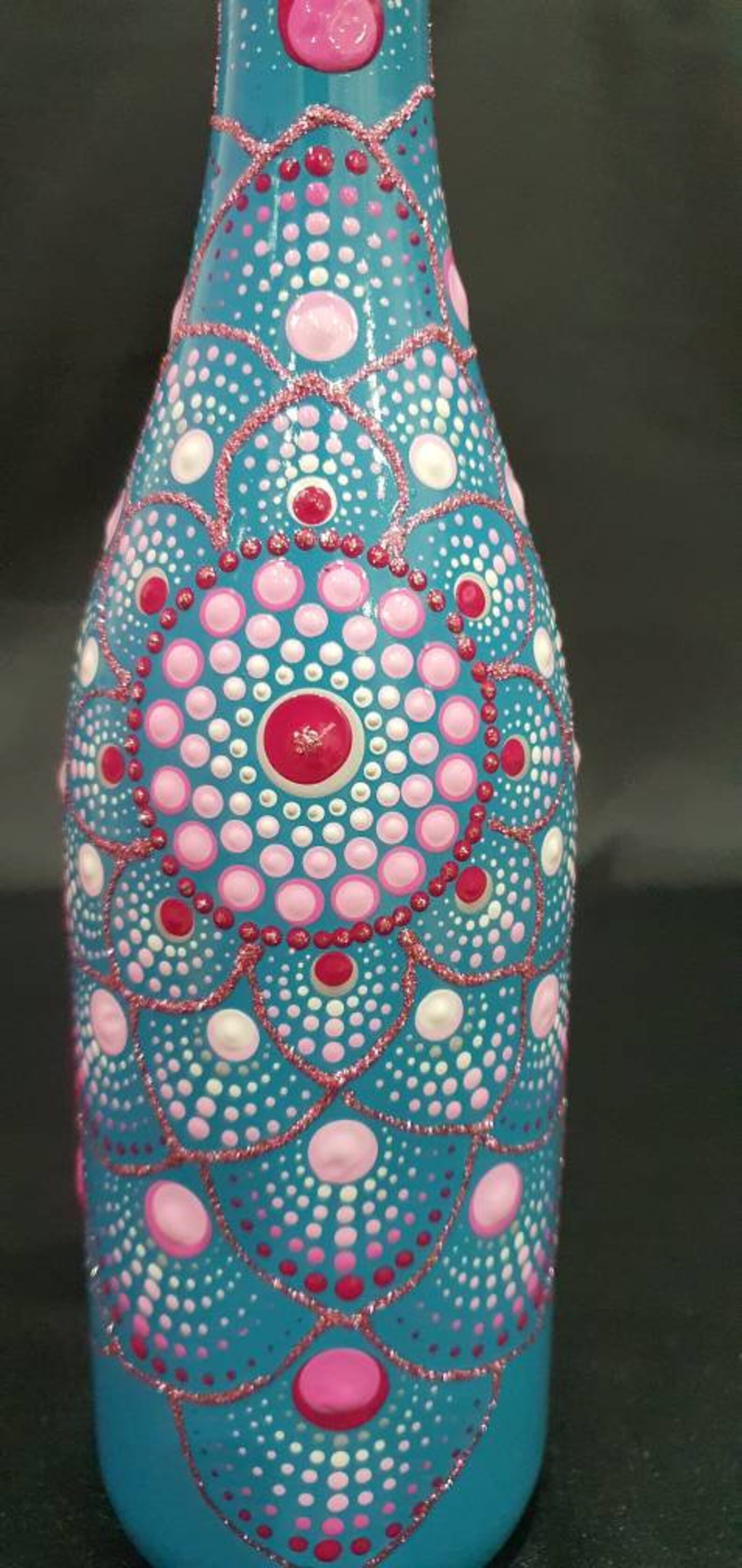 Mandala Vase * Flower Vase * Vase * Dot Art * Turquoise / Petrol / Pink ...