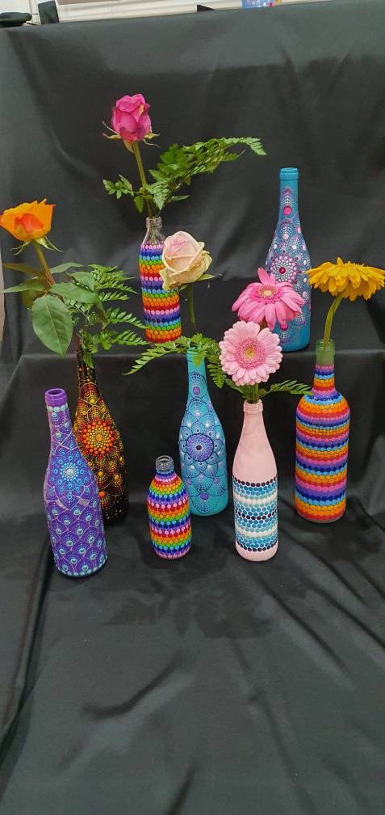 Mandala Vase * Flower Vase * Vase * Dot Art * Turquoise / Petrol / Pink ...