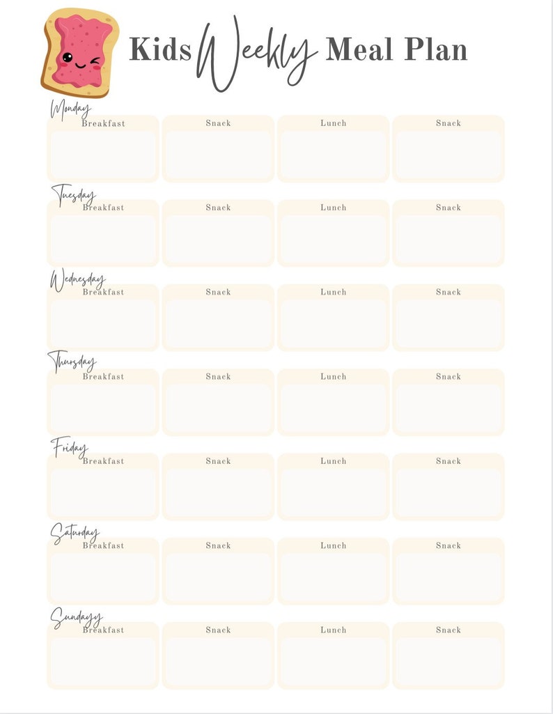 Printable Daily Meal Plan for Kids, Kids Meal Planner, Planner, PDF ...