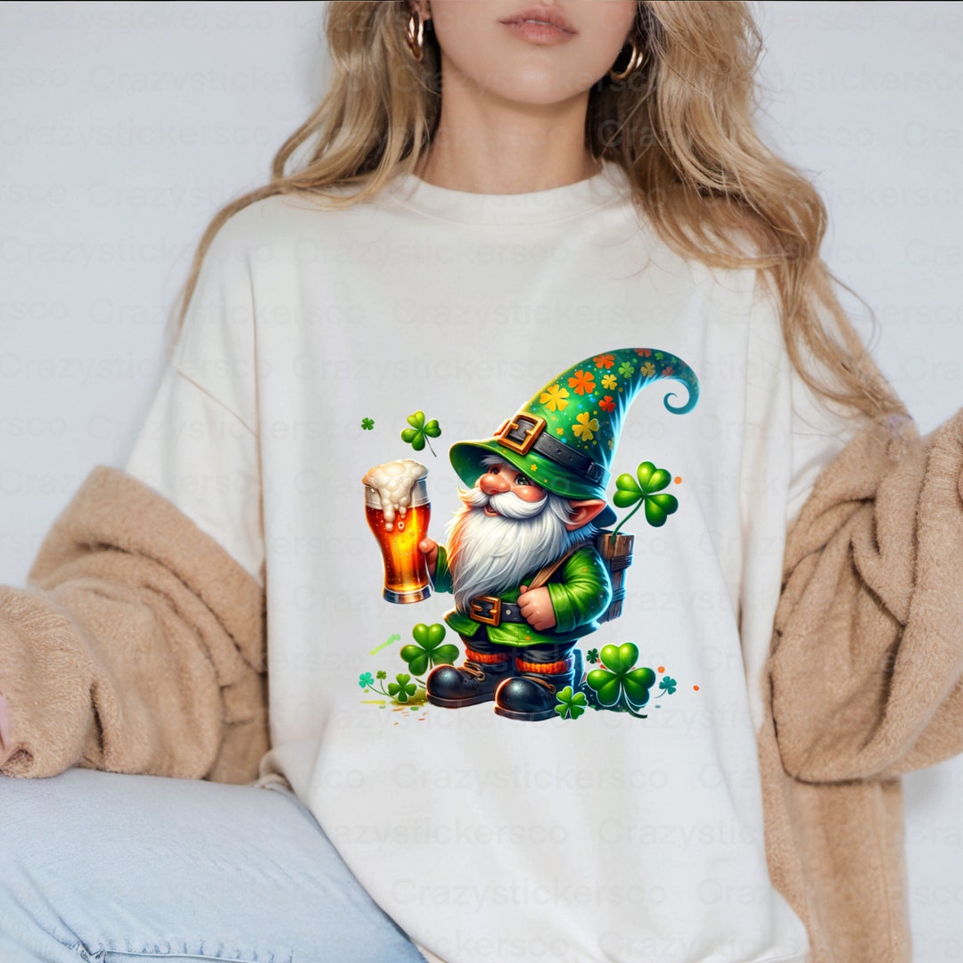 St Patricks Day Cute Gnome With Pint Beer PNG Shamrock Gnome and Beer ...