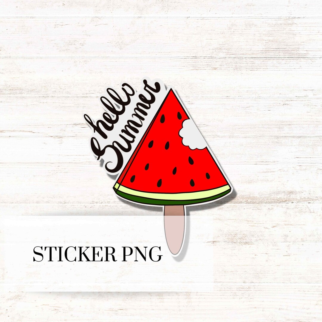 Hello Summer Watermelon Sticker Png , Outlined Hello Summer Watermelon ...