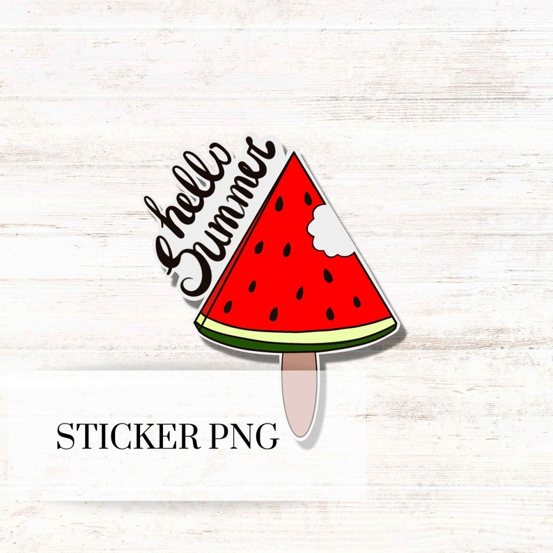 Hello Summer Watermelon Sticker Png , Outlined Hello Summer Watermelon ...