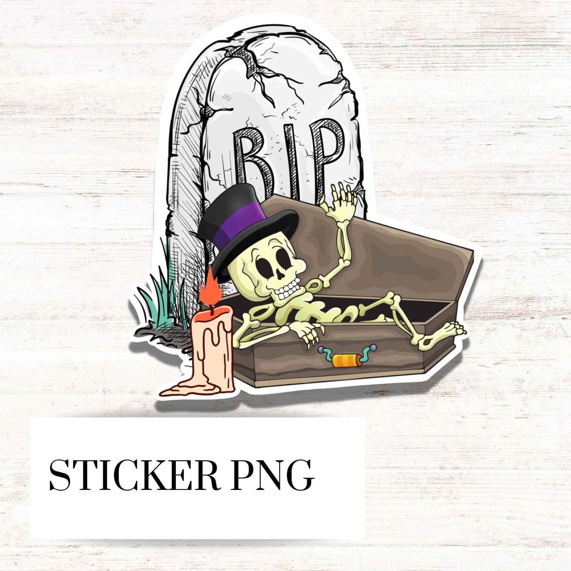 RIP Skeleton Sticker: Outlined PNG Cut File for Cricut - Etsy