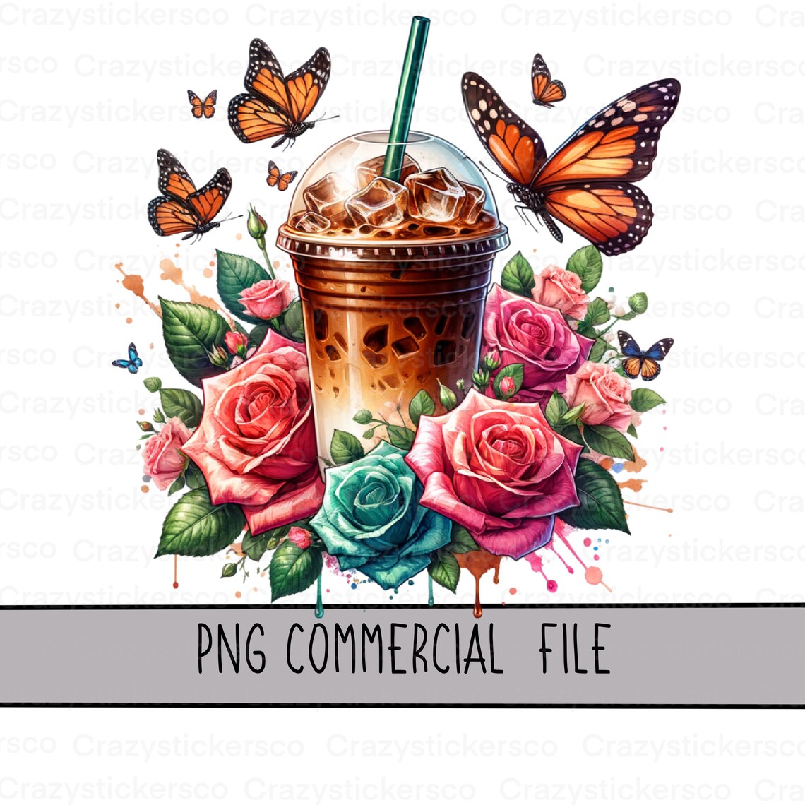 Iced Coffee, Roses & Butterflies PNG Clipart (commercial File) - Etsy