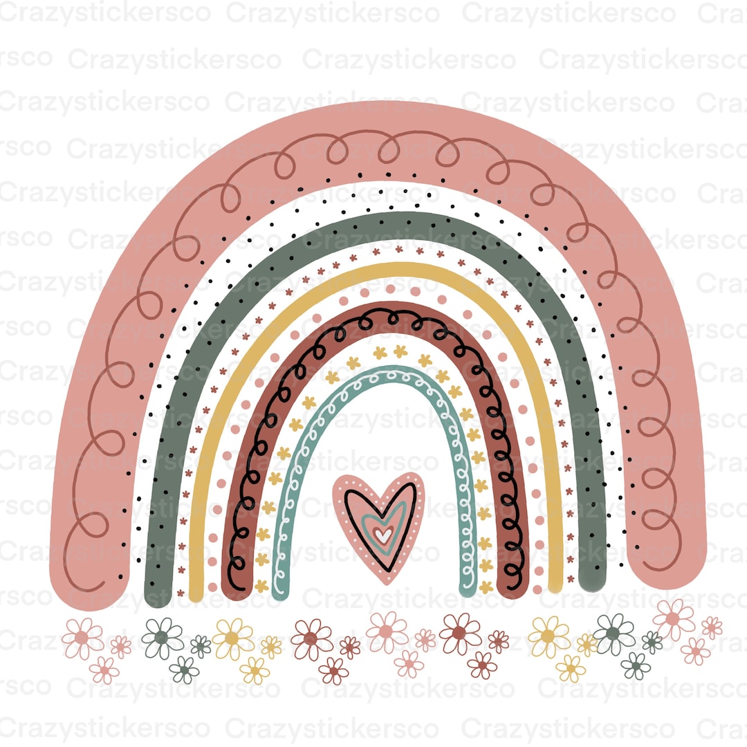 Rainbow Heart PNG , Boho Rainbow With Heart and Daisies PNG , Rainbow ...