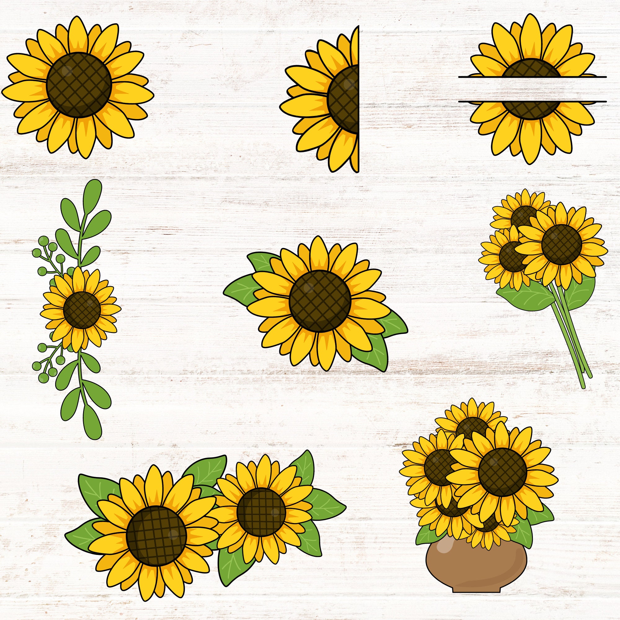 Sunflower PNG Bundle , Sunflower PNG Bundle , Half Sunflower Clipart ...