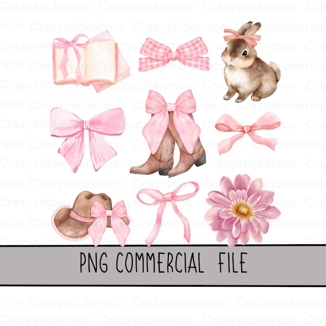 Coquette Pink Bows Western PNG , Bow Home Decor , Aesthetic Watercolor ...