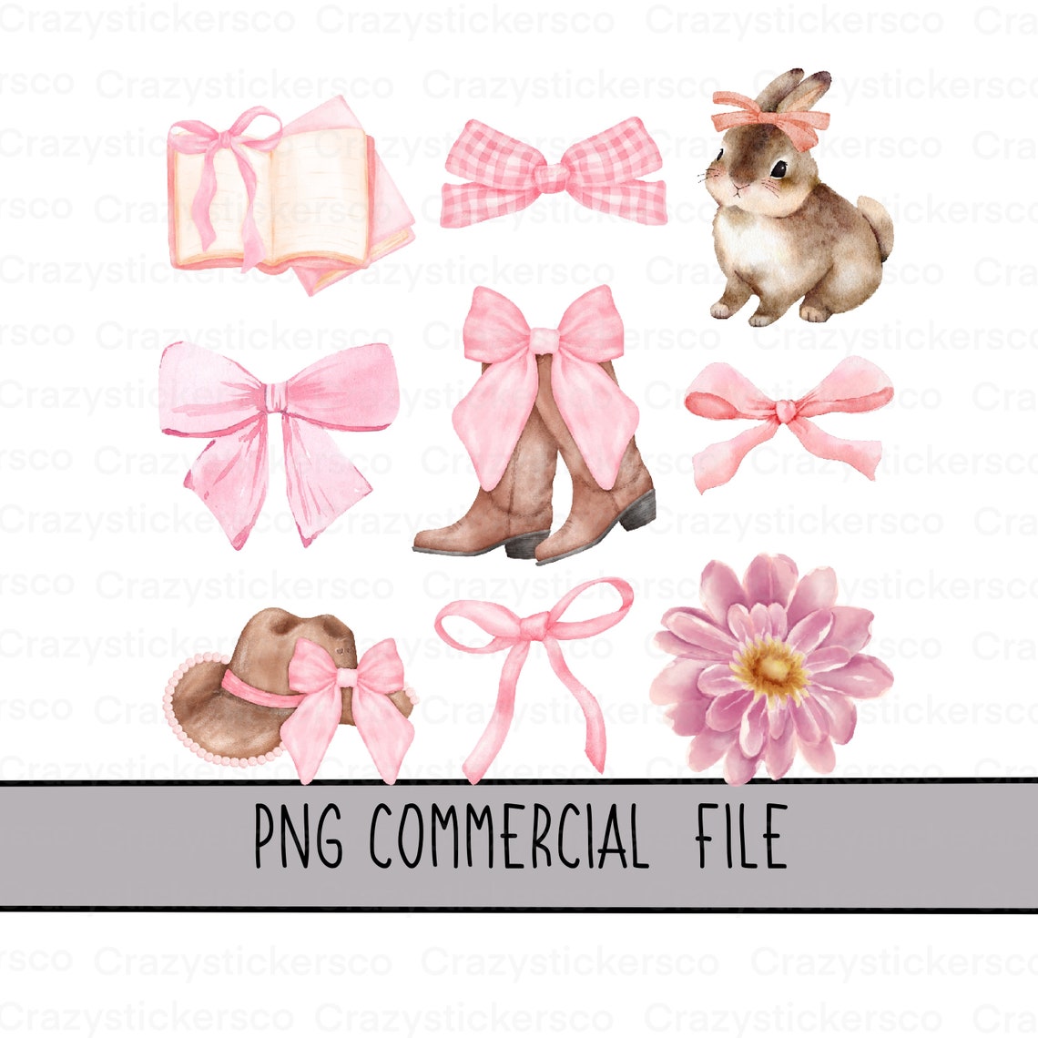 Coquette Pink Bows Western PNG , Bow Home Decor , Aesthetic Watercolor ...