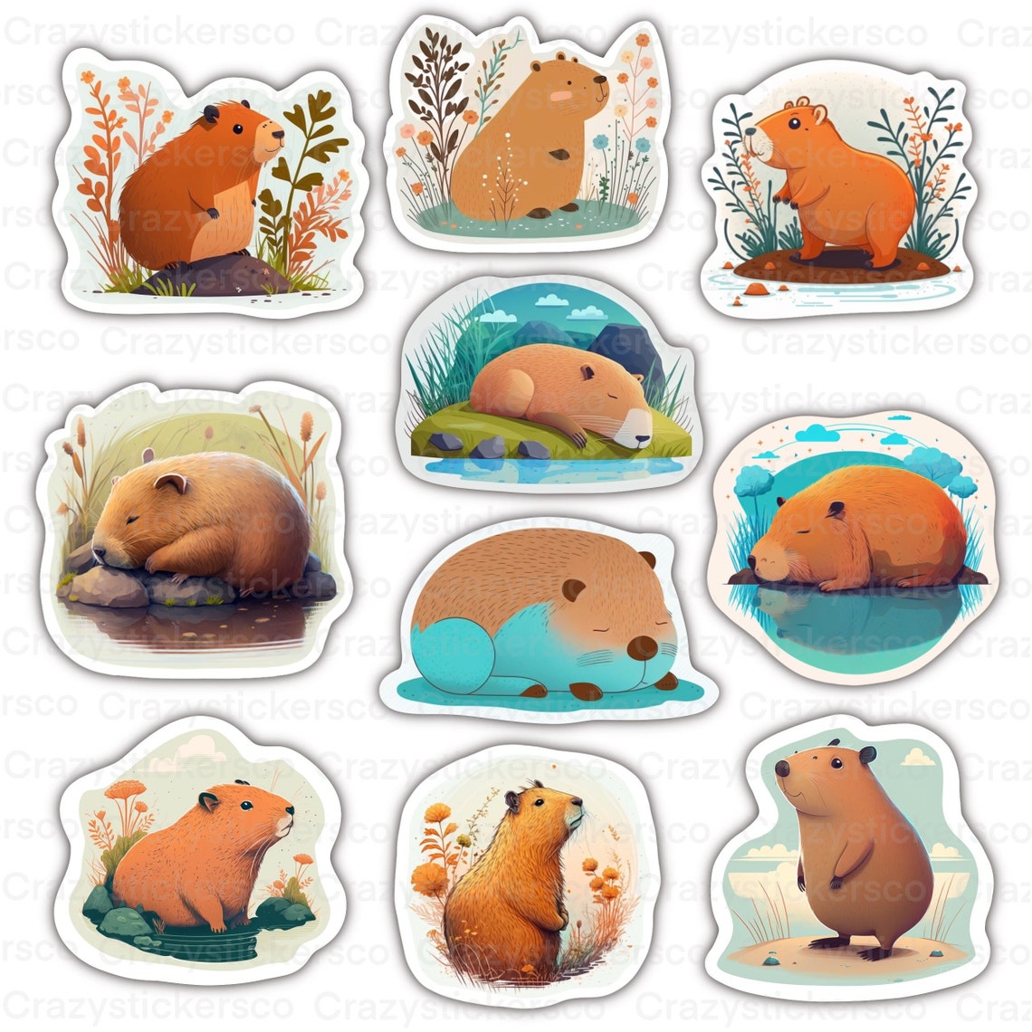 Capybara Stickers PNG 10 Bundle , Capybara PNG , Capybara Clipart ...
