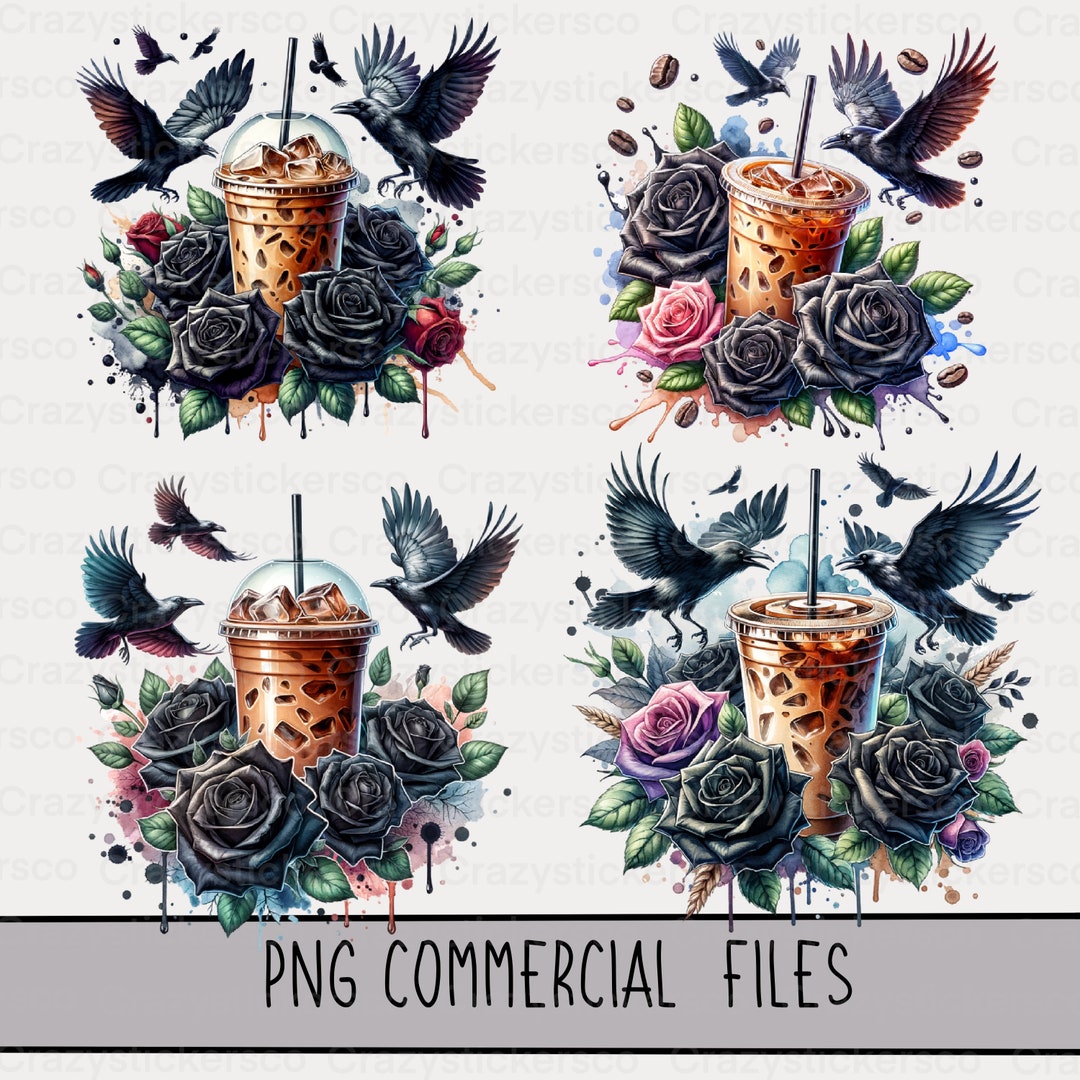 Gothic Iced Coffee & Crows Clipart Bundle: Commercial PNG Designs - Etsy