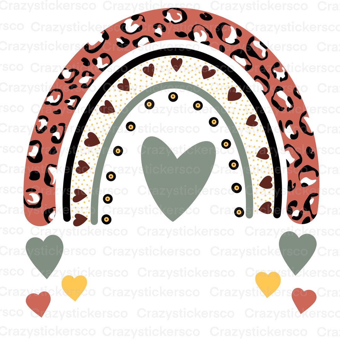 Leopard Rainbow Heart PNG , Boho Leopard Rainbow With Heart PNG ...