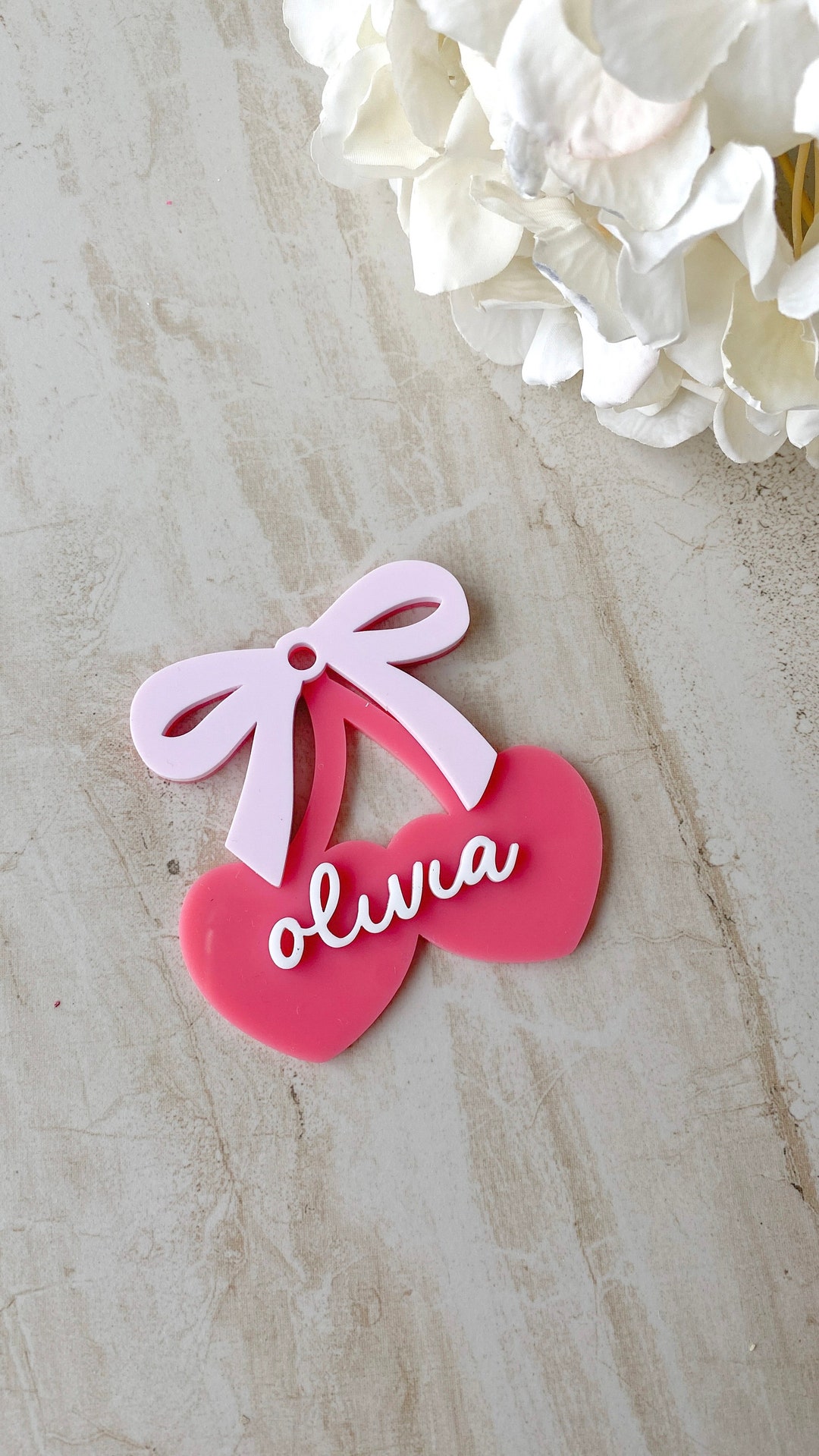 Cherry Heart Name Tag Coquette Bow Valentines Day Place Cards ...