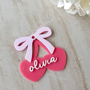 Cherry Heart Name Tag Coquette Bow Valentines Day Place Cards ...