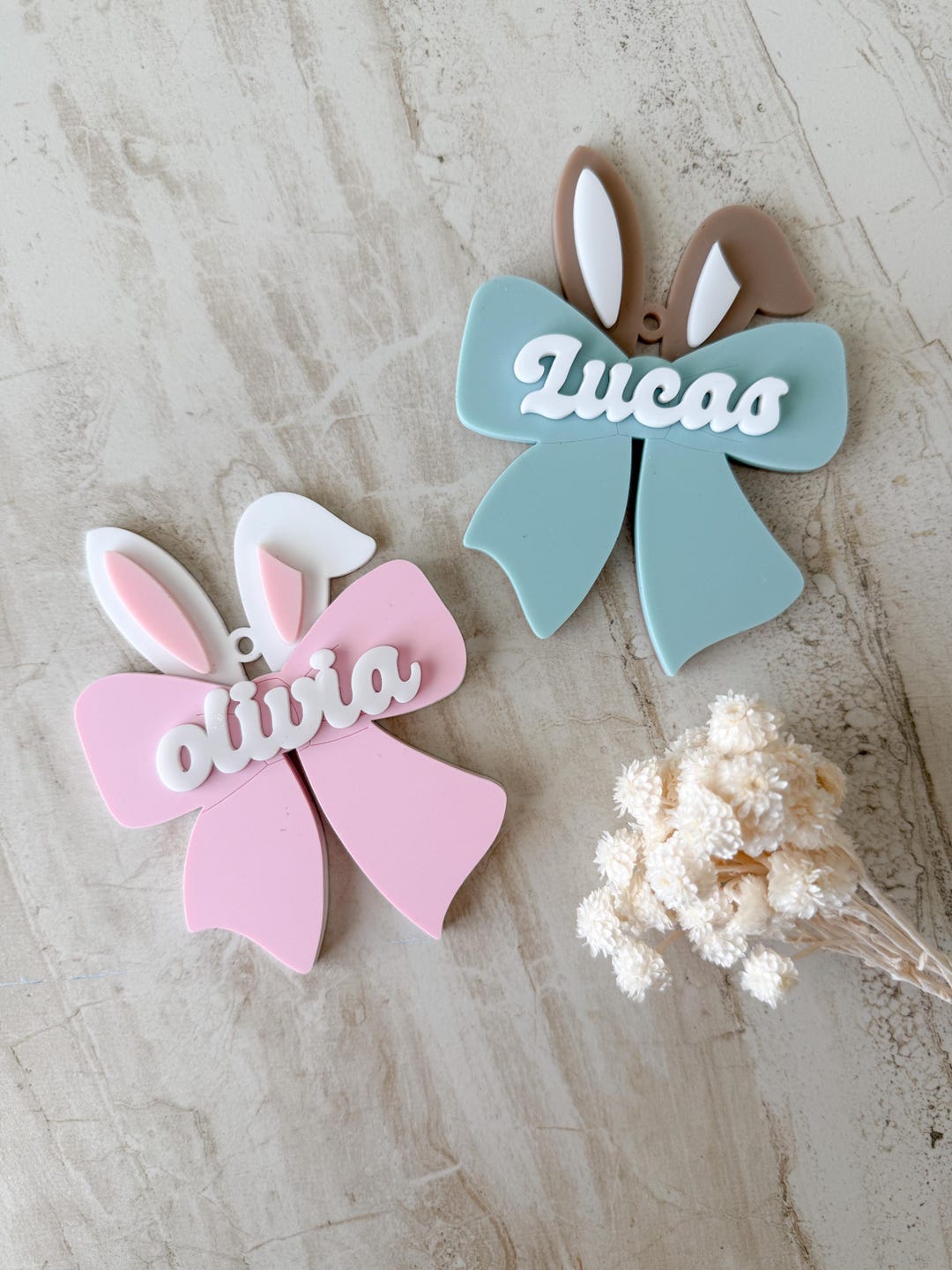 Personalized Easter Basket Tag: Acrylic Bunny Bow Name Tag - Etsy
