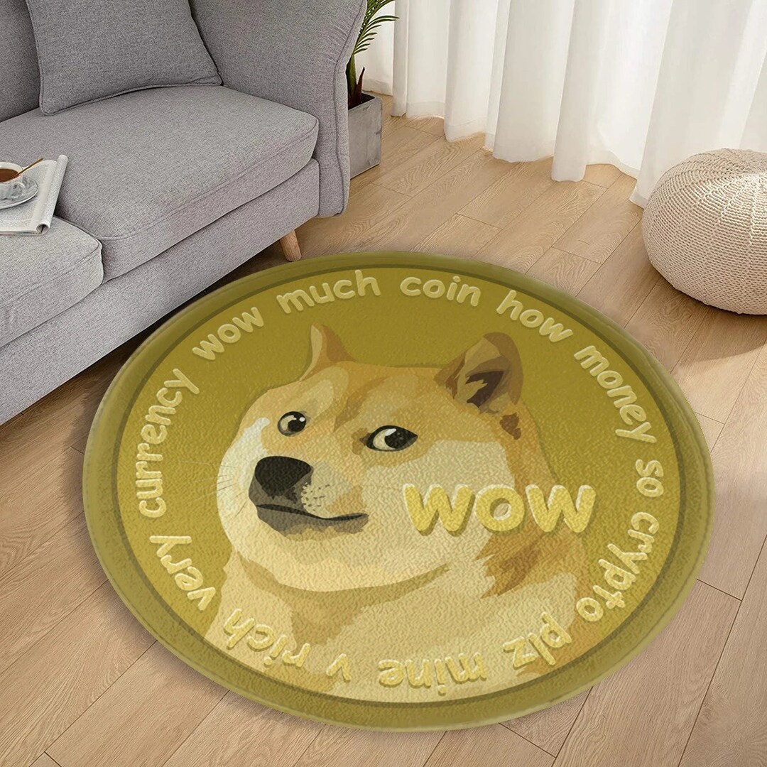 Dogecoin Cryptocurrency Round Rug, Crypto Coin DOGE "chatty Shibe" Logo ...