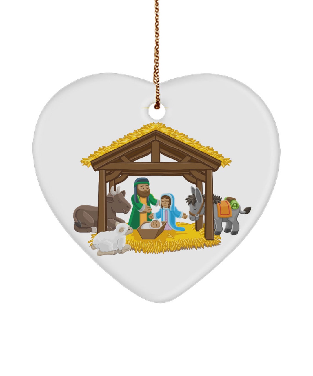 Cartoon Nativity Scene Heart Ornament Christian Christmas - Etsy