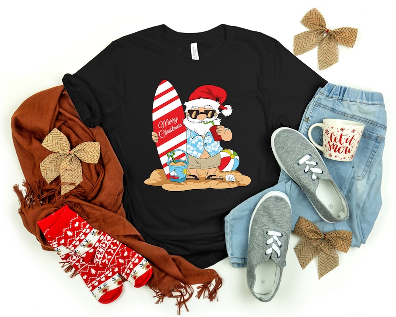Christmas in July Shirt Santa Surfing Shirt Cute Santa - Etsy