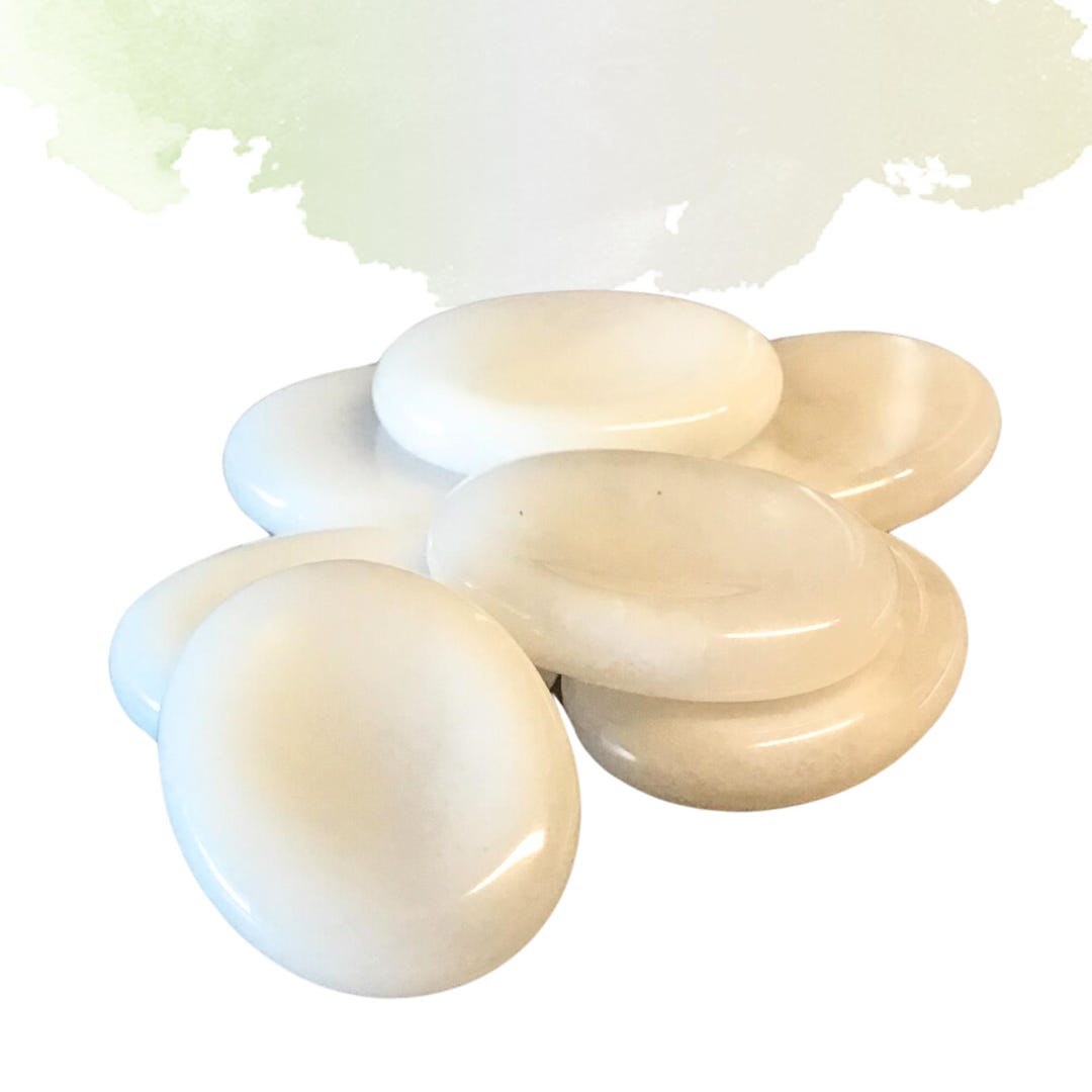 WHITE JADE Worry Stone, Calming and Anxiety Relief Stone, Thumb Stone ...