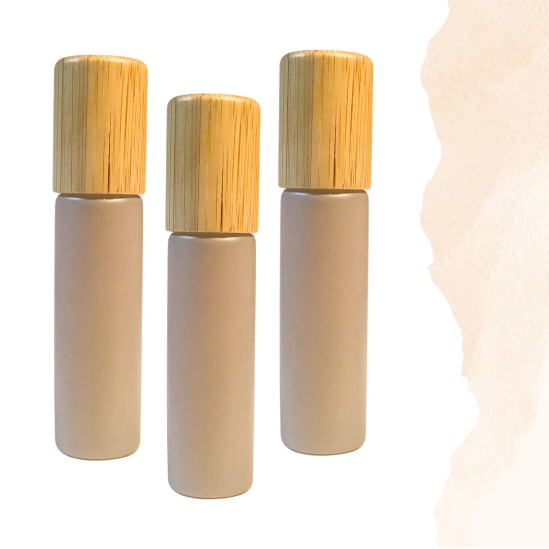 Tan Glass Gemstone Roller Bottle (beach Sand) • Bamboo Cap • Crystal ...