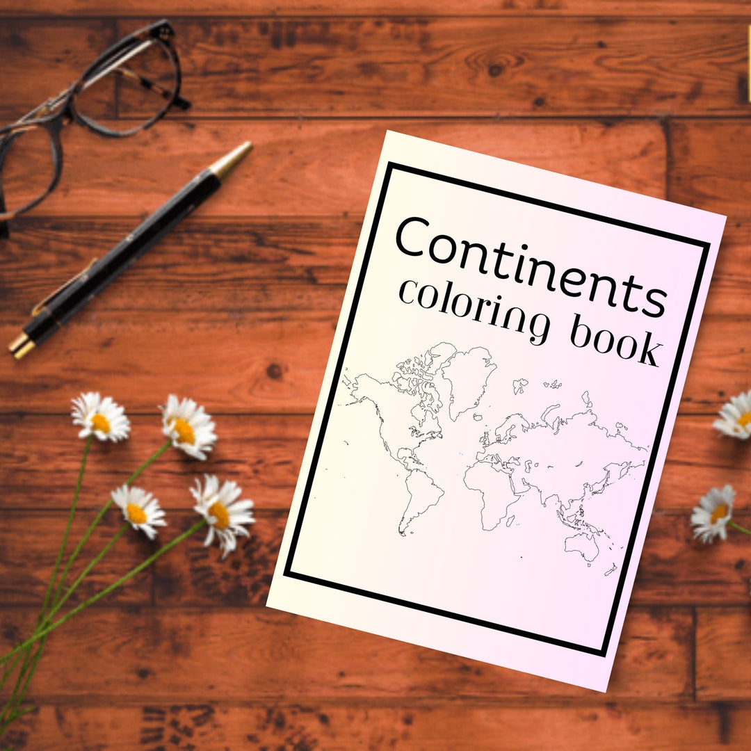 Continents Coloring Book, Children Book,, Colour Therapy, Kawaii ...