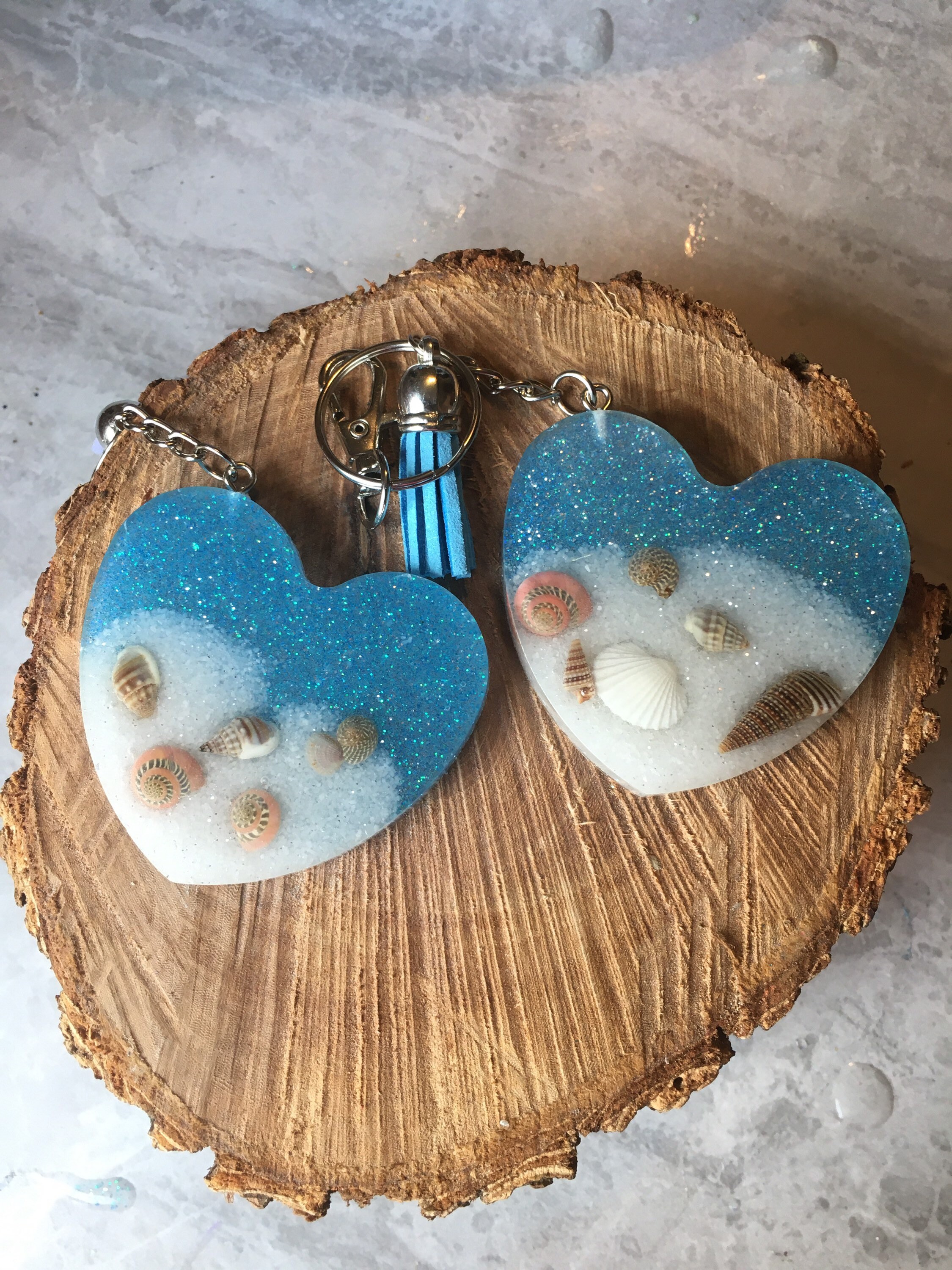 Sparkly Heart Beach Keychains - Etsy UK