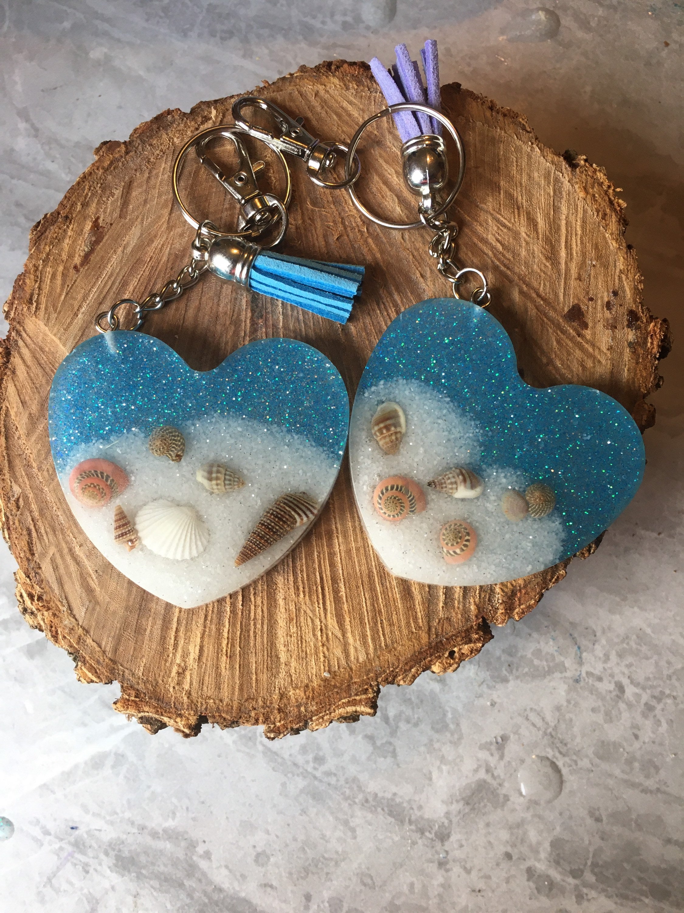 Sparkly Heart Beach Keychains - Etsy UK