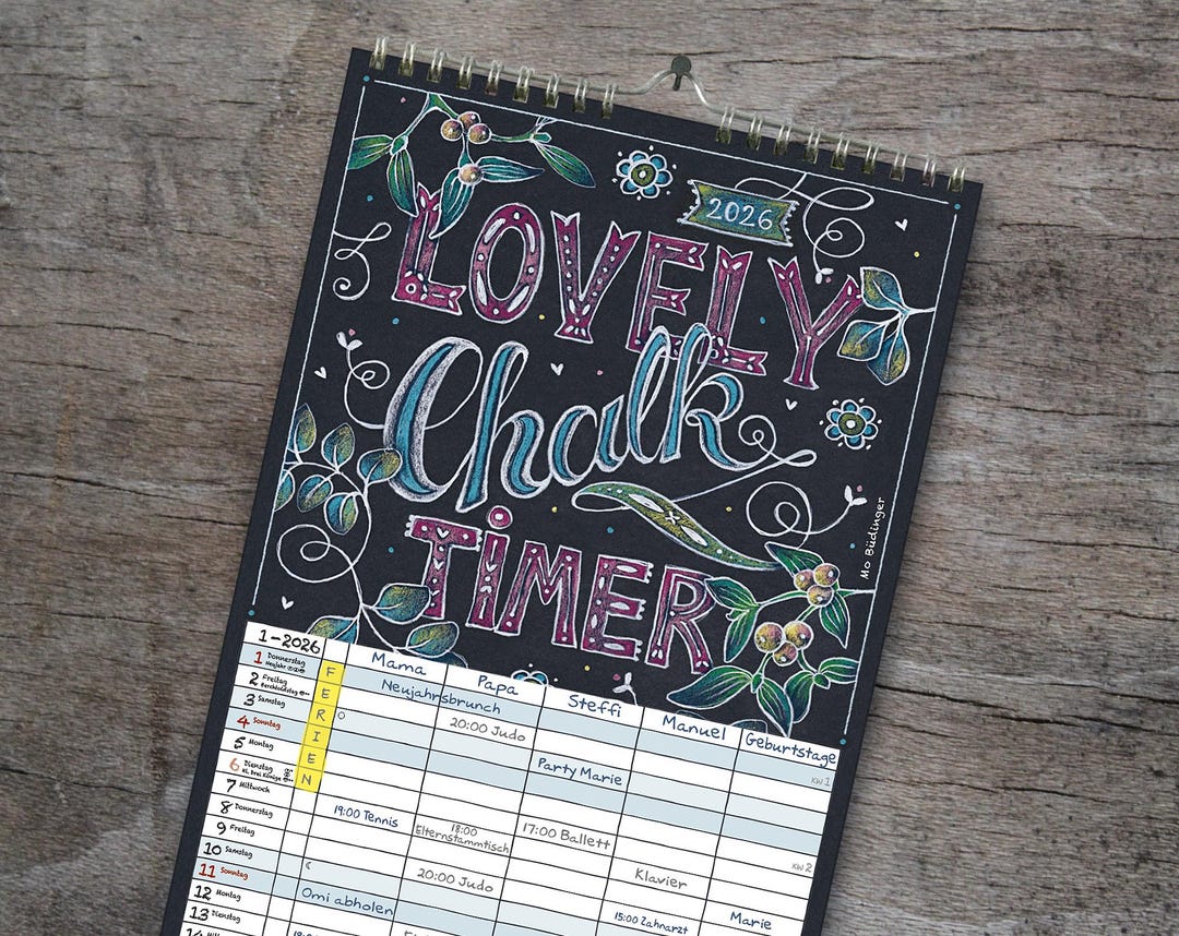 Family Planner I 2026 I Lovely Chalk Timer I Wall Calendar I Chalk Art ...