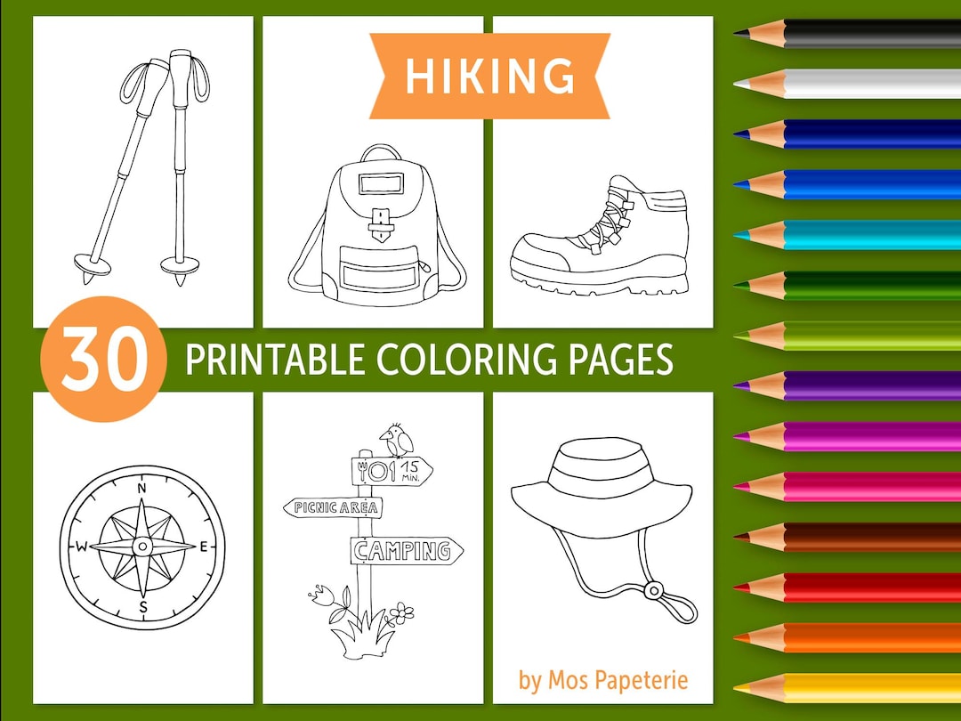 30 Printable Coloring Pages | Hiking | Instant Download PDF and JPG ...