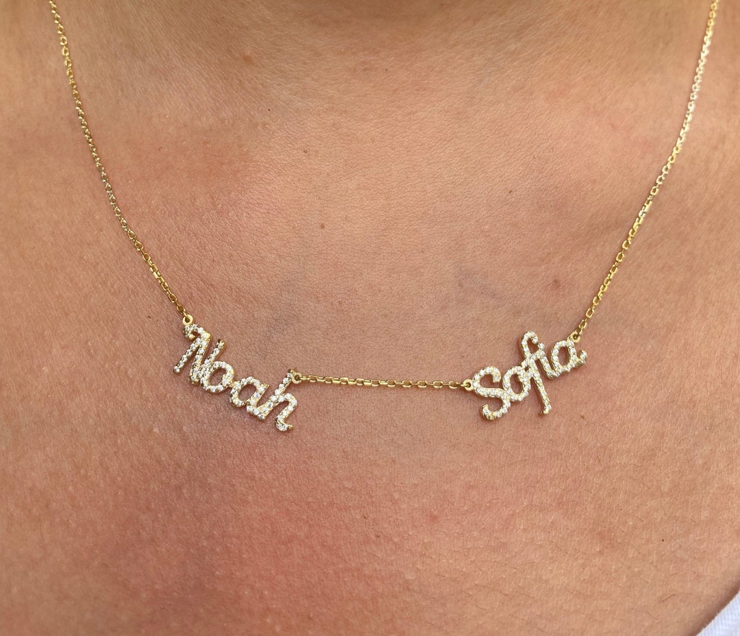 Diamond Two Name Necklace, Personalized Jewelry, Pave Name Necklace ...