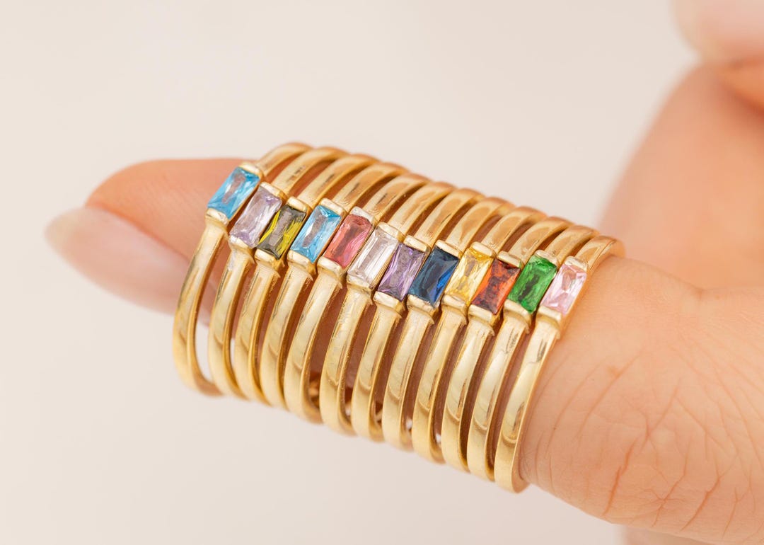 14k Solid Gold Birthstone Ring , 14k Birth Month Ring , 14k Birth Stone ...