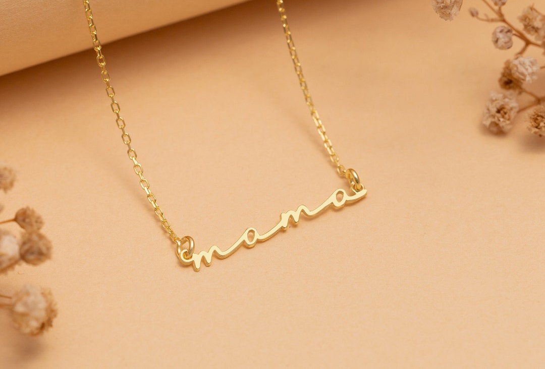 14k Solid Gold Mama Necklace, 14k Gold Mom Necklace, Mothers Day Gift ...