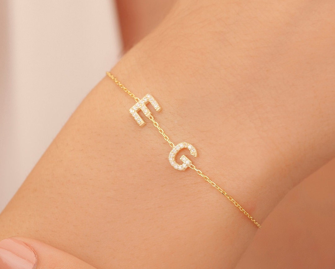 Pavé Letter Bracelet, Custom Letter Initial Bracelet, Christmas Gift ...