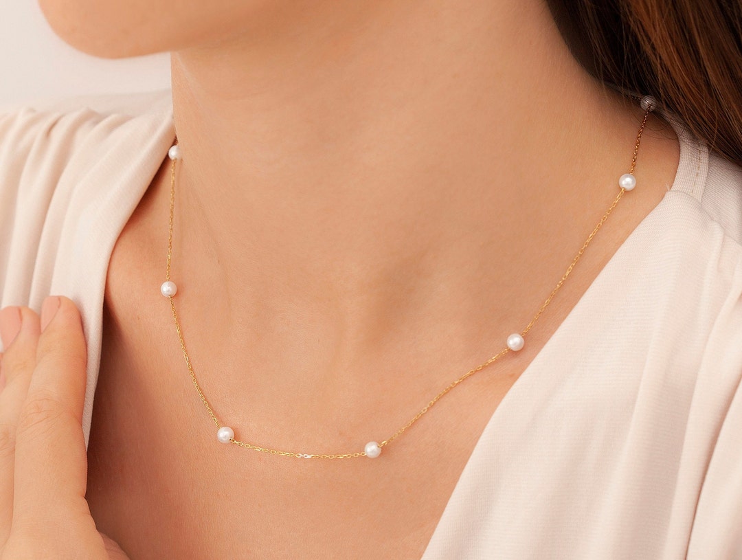 14k Gold Pearl Necklace Dainty Pearl Necklace Dainty Freshwater Pearl