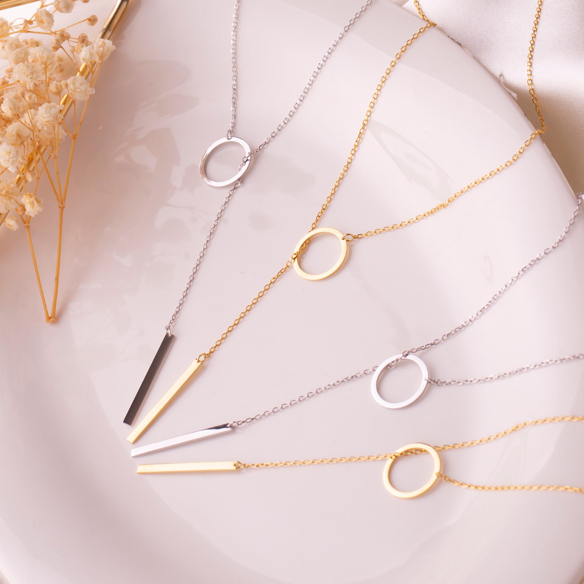 Circle Lariat Bar Pendant 925sterling Silver 18ct Gold Plated - Etsy UK