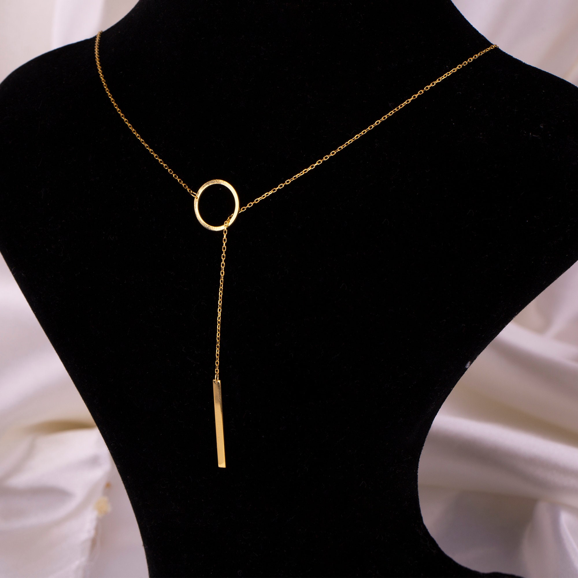 Circle Lariat Bar Pendant 925sterling Silver 18ct Gold Plated - Etsy UK