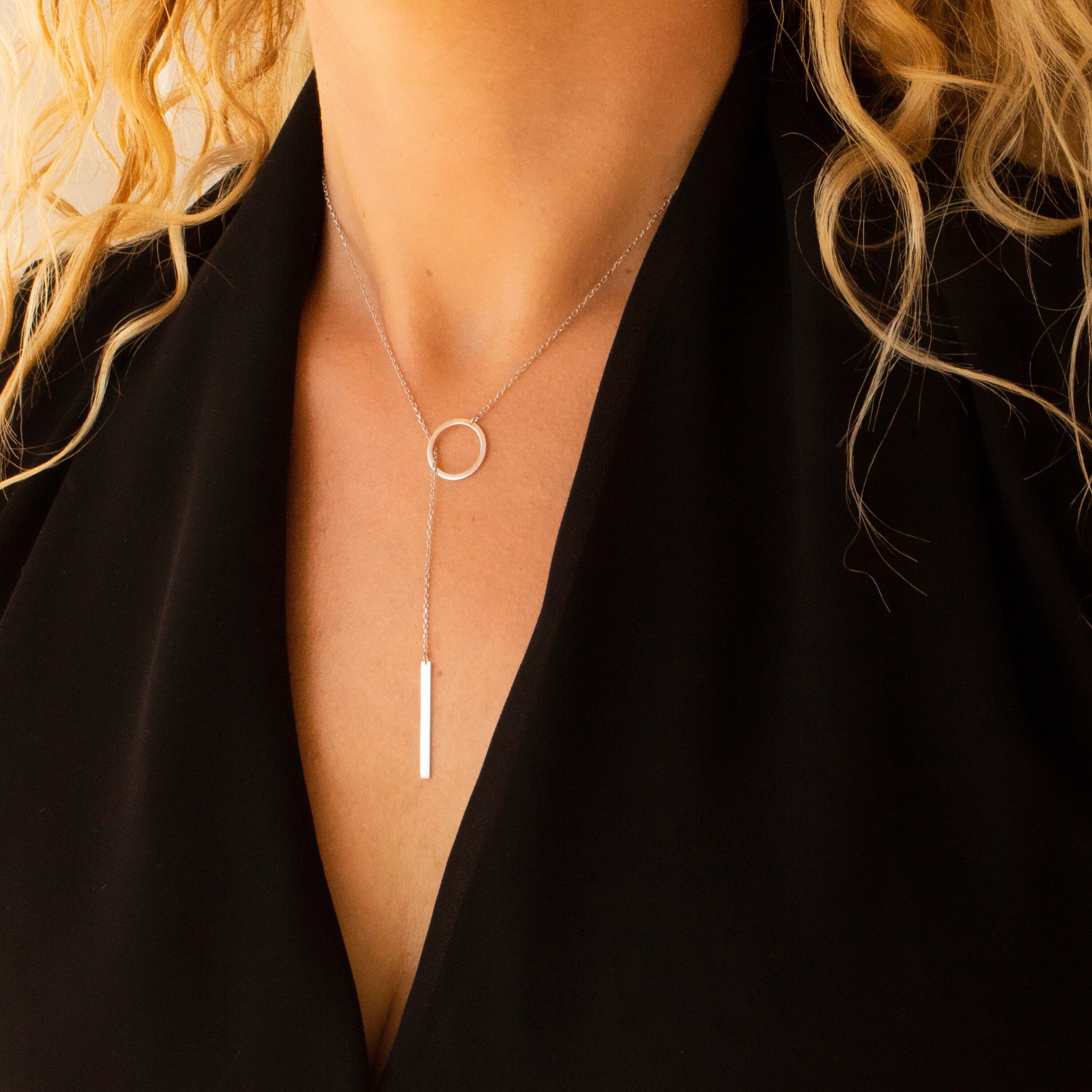 Circle Lariat Bar Pendant 925sterling Silver 18ct Gold Plated - Etsy UK