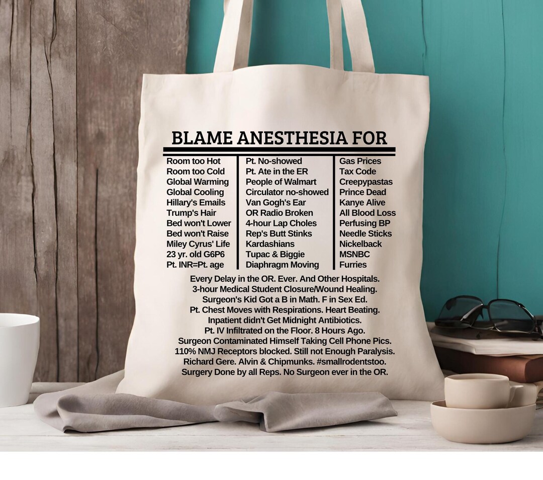 Blame Anesthesia Canvas Tote Bag, Gift for Anesthesia, Anesthesia Bag ...