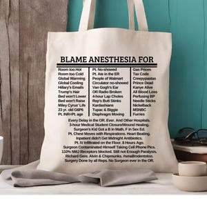 Blame Anesthesia Canvas Tote Bag, Gift for Anesthesia, Anesthesia Bag ...