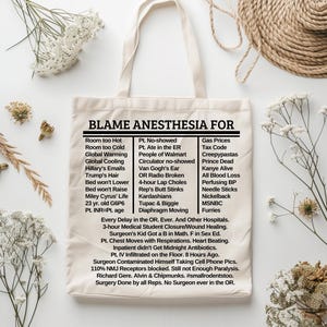 Blame Anesthesia Canvas Tote Bag, Gift for Anesthesia, Anesthesia Bag ...