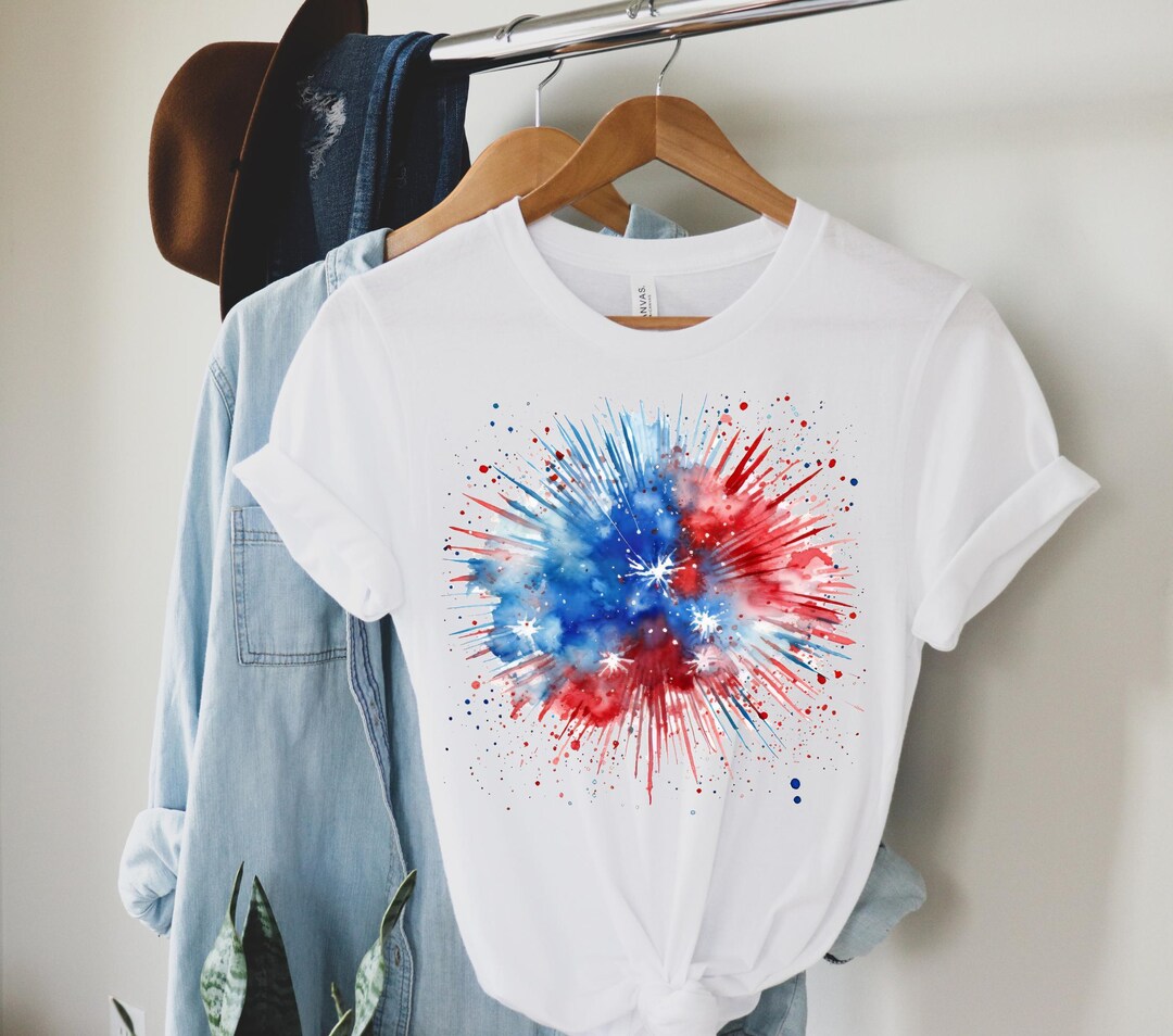4th of July Firework Shirt, Blue Red and White Patriotic Tee, Tie Dye ...