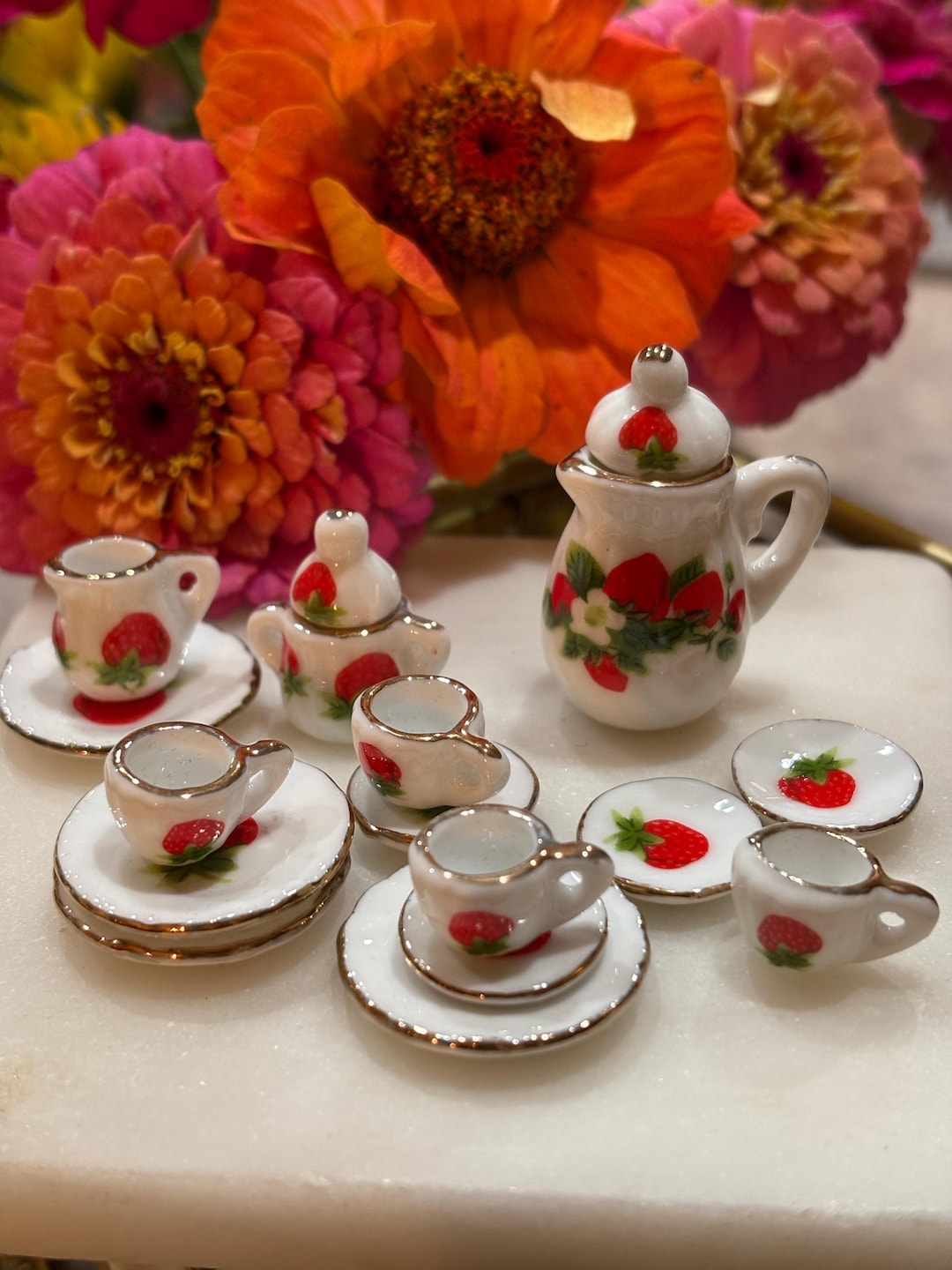 1:12 Scale Miniature Porcelain Floral Pattern Tea Sets ( Not a Toys for ...