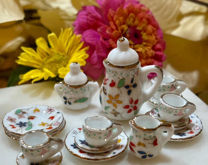 9 Piece Set Vintage Porcelain Miniature Tea Set in Original Box From ...