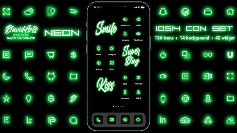 Neon Green Ios14 Icon Set | 136 Icons and Backgrounds | iPhone ...