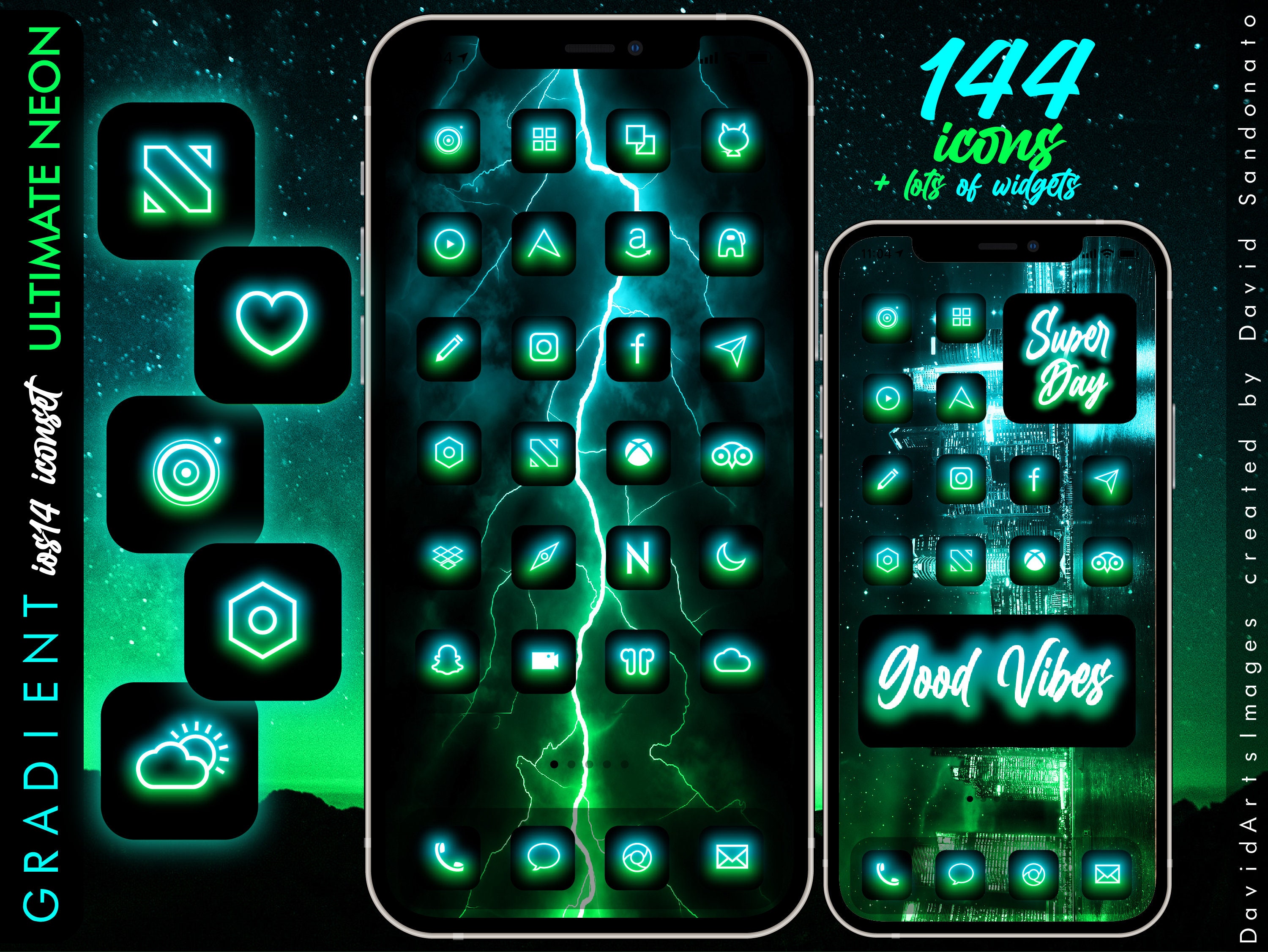144 Bicolor Neon Cyan grün ios14 Icon Set | iPhone Ästhetische | Widget ...