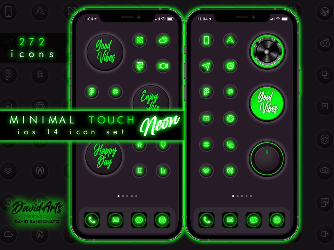 Fluo Green Minimal Touch NEON Ios14 Icon Set 272 Icons and Backgrounds ...