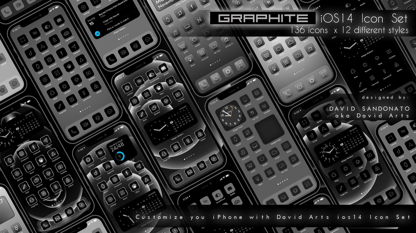 Graphite Ios14 Icon Set 1632 Icons 12 Different Styles Iphone | Etsy